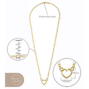 Jewelry Atelier Gold Filled Figaro Heart Necklaces – 14K Yellow Gold Filled Heart Pendant with Solid Figaro Chain for Women with Different Sizes (2.7mm, 4.5mm)