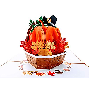 iGifts And Cards Happy Thanksgiving Pumpkin Pop Up Greeting Card - Awesome Thank You Gift, Family Celebration, Feast In A Basket Centerpiece, Blessings, Beautiful, Cool Pilgrim Hat Decoration, 6" X 8"