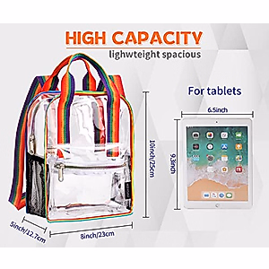 MOFASVIGI Clear Mini Backpack, Stadium Approved Clear Backpack, Rainbow Waterproof Clear Bag with 2pcs Detachable Shoulder Straps for Work, Security Check, Sport Event, Concert, School, Beach