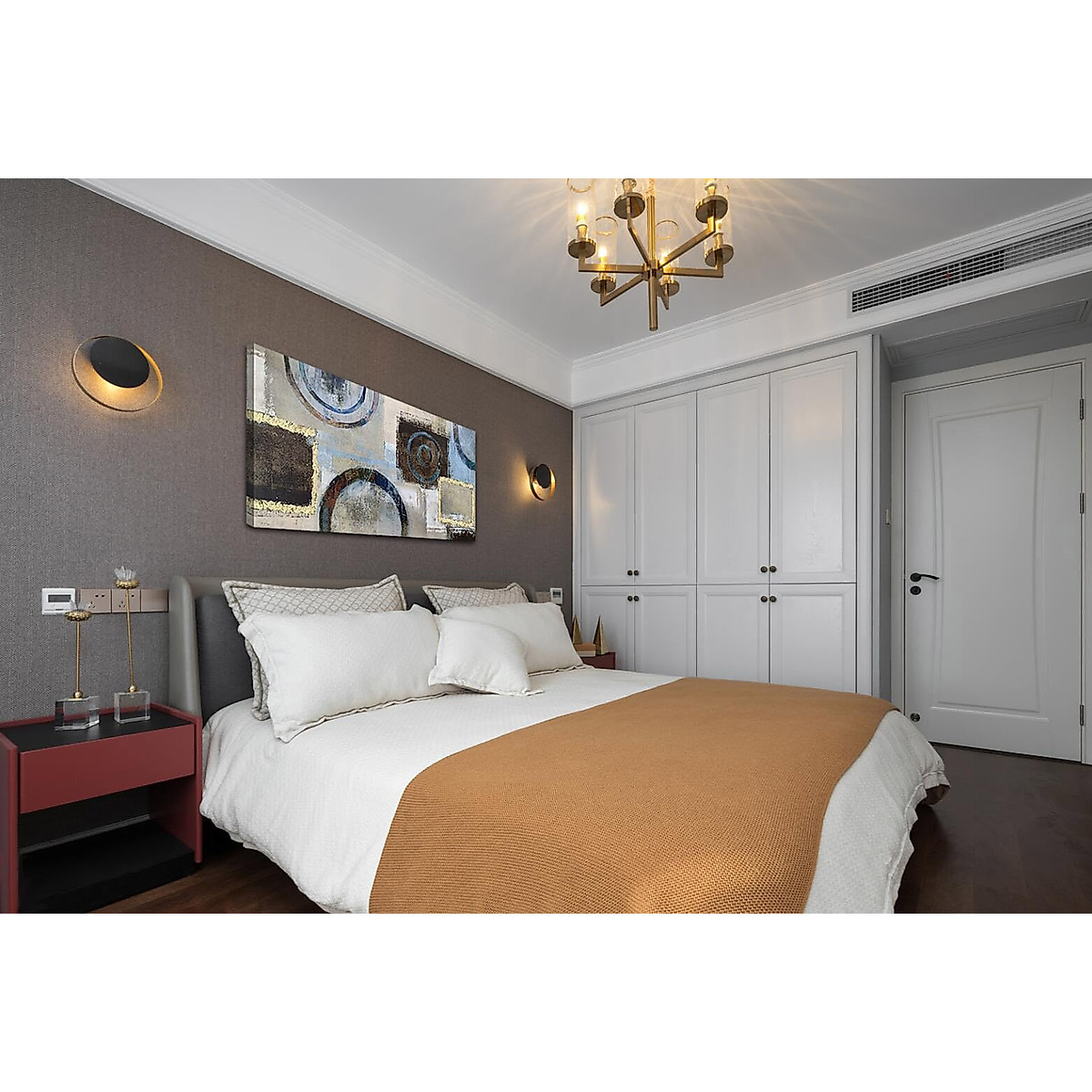 Acocifi Abstract Wall Art Geometric Canvas Circle Block Painting Modern Beige Grey Brown Picture, Large Size Simple Artwork Framed for Living Room Bedroom Bathroom Home Office Wall Decor 40"x20"