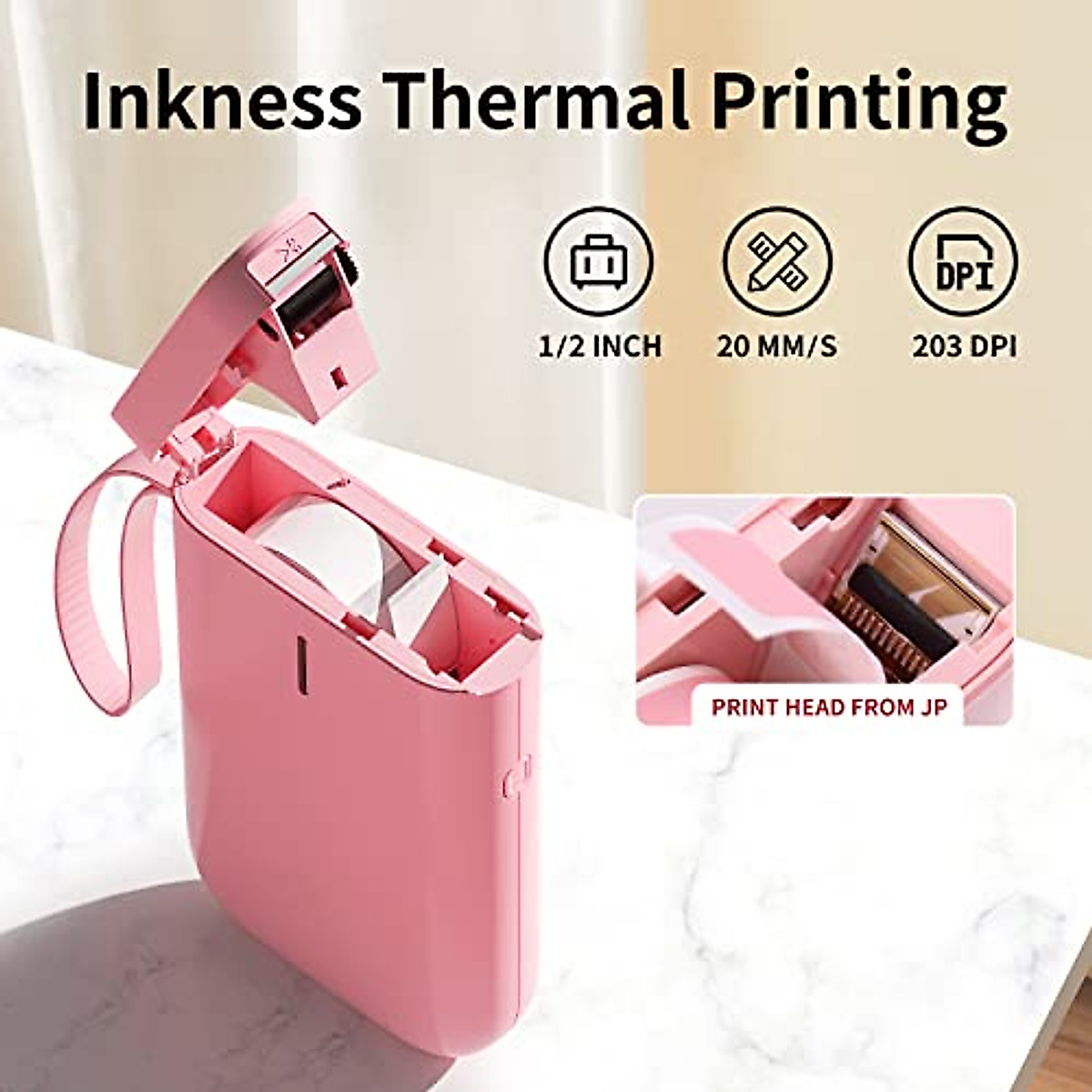 DEEPIN Label Maker Machine Portable Bluetooth Label Maker with Tape, Thermal Label Printer Multiple Templates for Phone, Mini Label Sticker Printer for Business Office Organization Pink