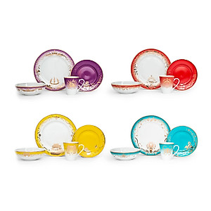Disney Villains 16-Piece Ceramic Dinnerware Set, Maleficent, Evil Queen, Jafar, Ursula, Multicolor