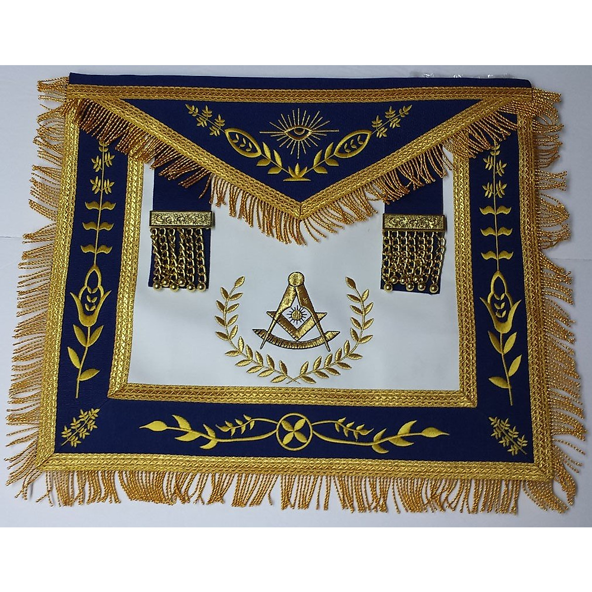 Zest4Canada Past Master Royal Blue Apron Gold Embroidered with Fringe
