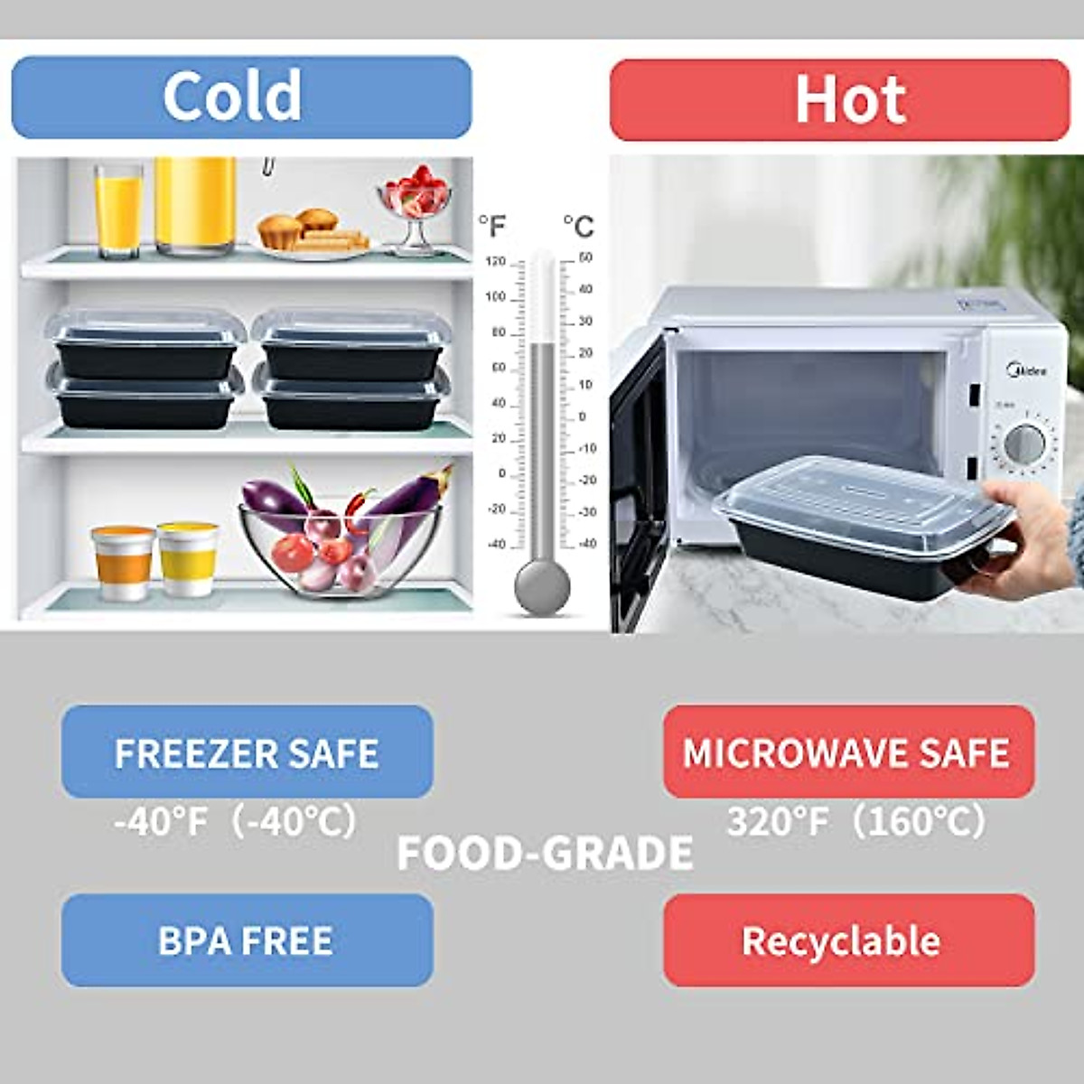 BENTOOOGO 50 Pack Plastic Meal Prep Containers, Reusable Disposable Food Storage Container with Lids 32oz, Lunch Bento Box, Food Prep Container,Takeout Deli Togo Containers