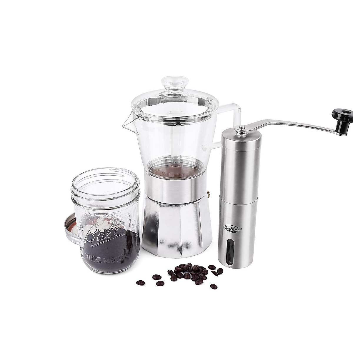 Geesta Moka Pot Premium Crystal Glass-Top Stovetop Espresso Moka Pot - 6 cup - Coffee Maker, 240ml/8.5oz/6 cup (espresso cup=40ml) Coffee Lover Gifts Ideas