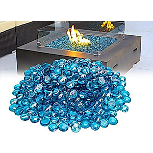 1/2 - 3/4 Inch Fire Pit Glass Beads for Propane Fire Pit-10 Pound Fire Glass Beads for Indoors Fireplace or Outdoors Lanscaping, Garden, Blue Glass Rocks for Fire Pit Table