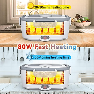 Electric Lunch Box Food Heater for Work, 80 W Food Warmer for Car Truck Travel with 2 Stainless Steel Containers 1.5 Liters Potable Self Heating lunch Box for Adults lonchera eléctrica portátil