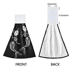 AUUXVA Kitchen Hand Towels 2 Pack Gothic Mermaid Skull Cat Hanging Tie Towels Quick Dry Absorbent Kitchen Towel Set with Loop for Bathroom Laundry Room Farmhouse Decor