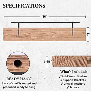 Axeman Oak Floating Shelves, 36 Inch Wall Shelf Set of 2, Solid Wood Shelves for Wall Storage, Wall Mounted Wooden Display Shelf for Bathroom Bedroom Kitchen Garage, Natural