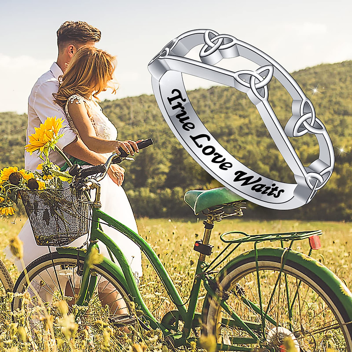 DAOCHONG Celtic Knot Ring Sterling Silver Purity Ring Celtic Love Knot Ring True Love Waits Rings for Women Girlfreind Valentine's Day Size 8