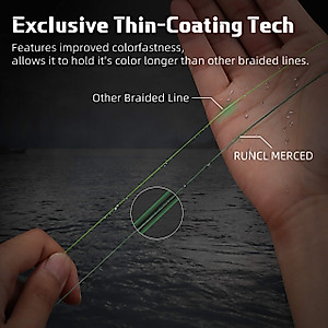 RUNCL Braided Fishing Line Merced, 4 Strands Braided Line - Proprietary Weaving Tech, Thin-Coating Tech, Stronger, Smoother - Fishing Line for Freshwater Saltwater (Moss Green, 20LB(9.1kgs), 500yds)