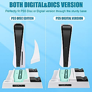 ARyee PS5 Stand PS5 Accessories Cooling Station and Dual Controller Charging Station for Playstation 5 Console, Compact PS5 Accessories with Cooling Fan, Controller Charger, Media Slot, Screw