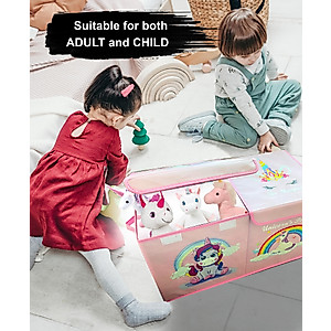 NINOSTAR Girls Unicorn Toy Storage Chest Glowing Décor Functional Organizer Cube Drop Fabric Box with Handles Perfect for Games, Parties, Birthdays