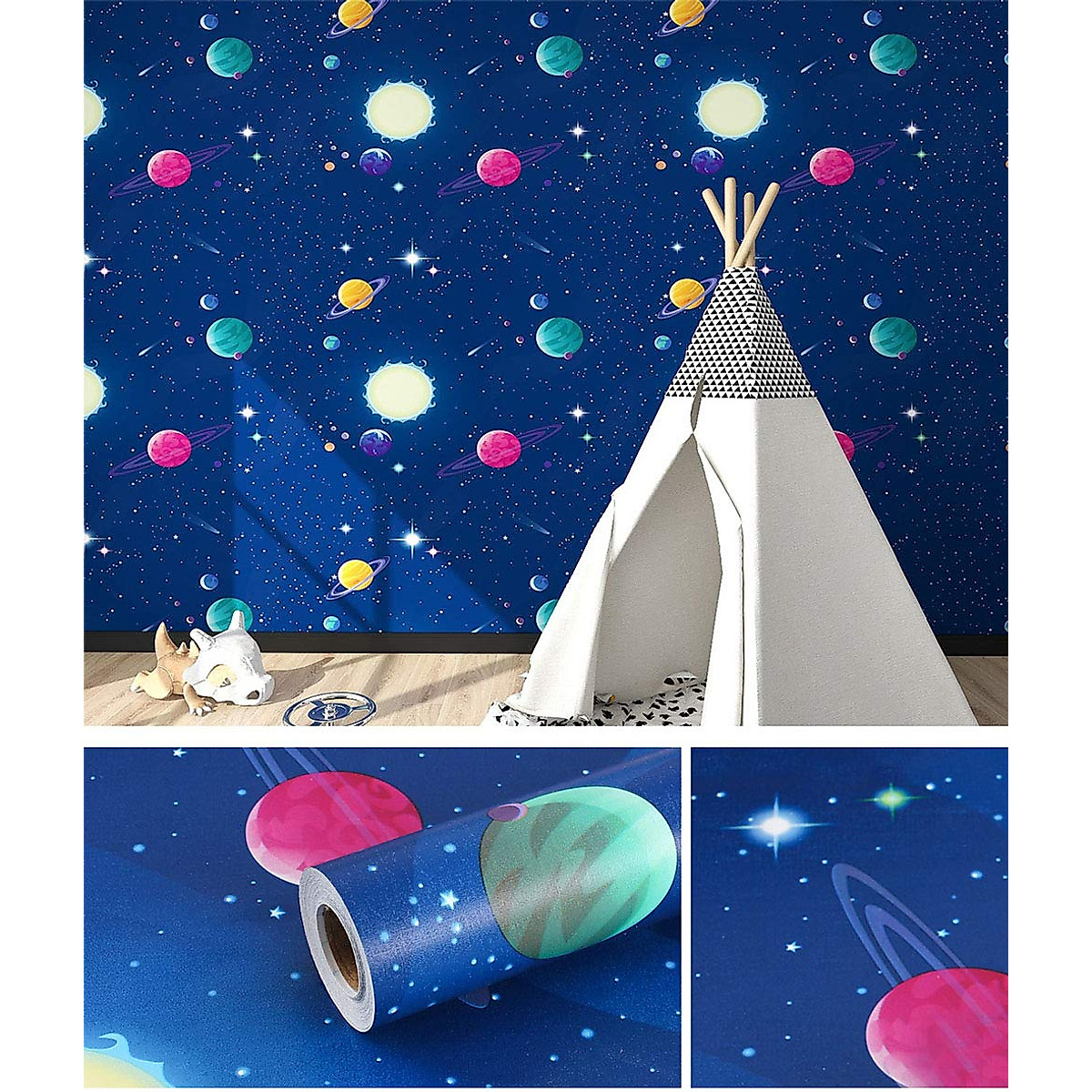 TAOGIFT Peel and Stick Vinyl Space Wallpaper for Nursery Boys Kids Room Wall Removable Self Adhesive Space Shelf Drawer Liner Contact Paper Furniture Sticker 17.7x117 Inches