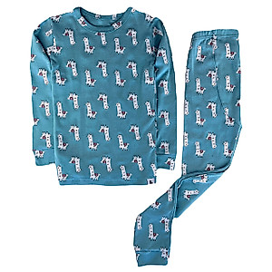 LittLong 12M-5Y Kids Toddlers Girls Boys Baby 100% Cotton LLAMA Snug Fit Sleepwear Pajamas 2 Pcs Pjs Set (5T, Blue)