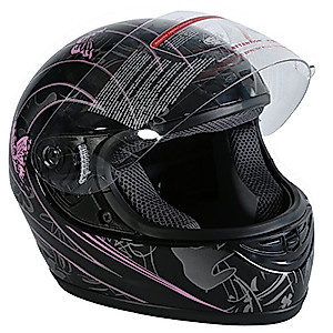TCT-MOTORPARTS Motorcycle Motocross Flip Up Helmet Full Face DOT Helmet Pink Black Butterfly Full Face Street Sport for Women Men (Small)