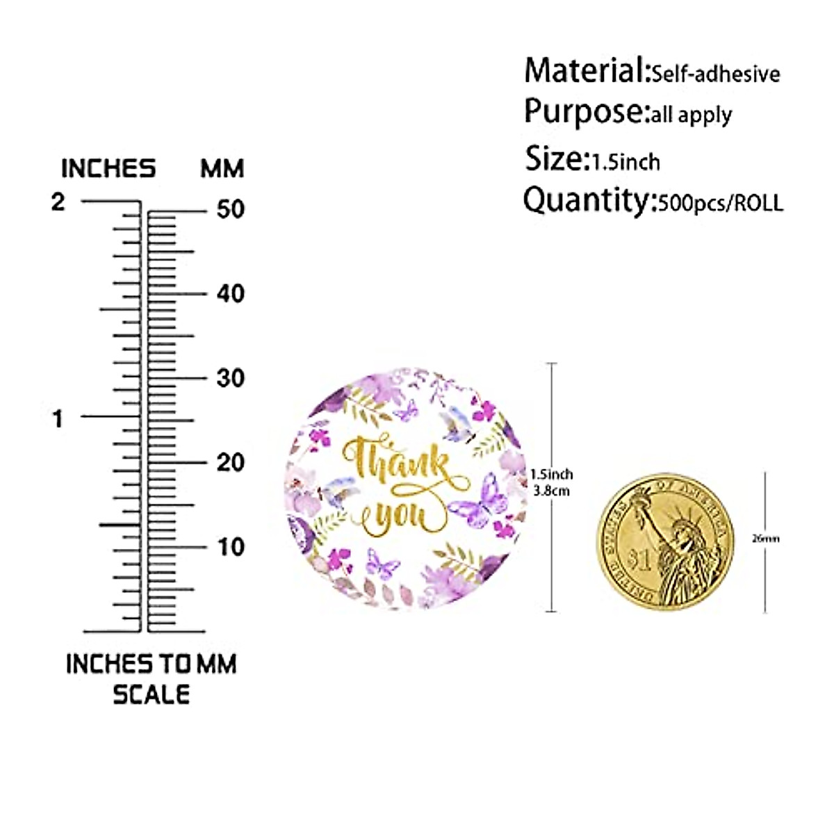 POILKMNI 500PCS Butterfly Stickers Floral Butterfly Thank You Stickers Round Labels Butterfly Decor for Girls Baby Shower Wedding Bridal Shower Birthday Party Favors (1.5 Inch)