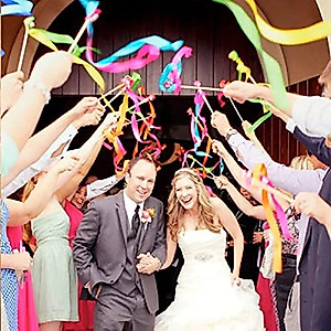 Kingsnow 100 Pieces Multi-Color Ribbon Wands Streamers Sticks with Gold Bell, Chromatic Silk Wish Wands Fairy Stick Party Rhythm Ribbon Streamers for Wedding Send Off Bridal Shower Party Photo Props Activities Holiday Celebration Favors