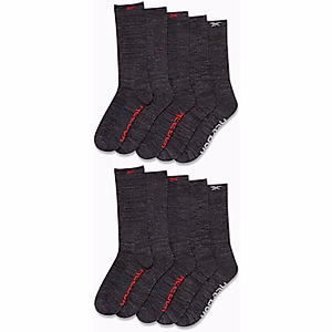 Reebok Men's Crew Socks - 10 Pack Stretch Performance Cushioned Crew Socks - Arch Support Athletic Socks for Men (6-12.5), Size 6-12.5, Ash Grey