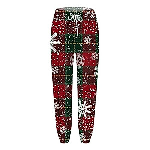 Sweatpants Womens,Snowflake Print High Waisted Sweatpants for Women Christmas Print Drawstring Workout Active Joggers Snowman Print Plus Size Baggy Sweatpants Red XL