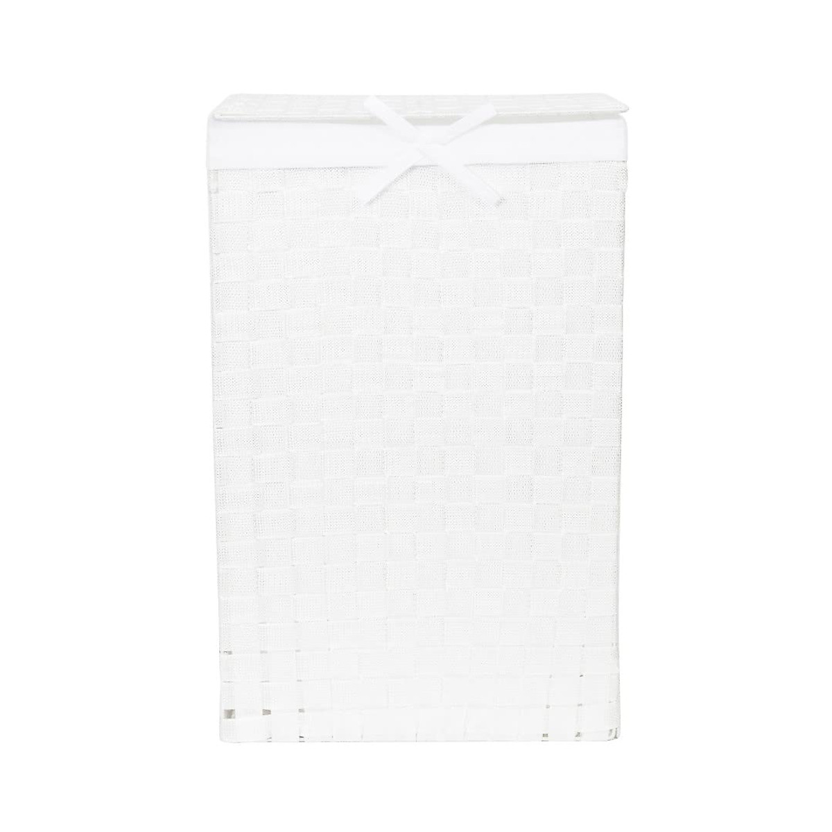 Compactor Rectangle Laundry Basket with Lid, Woven Washing Hamper for Storing Clothes and Linen in Bedrooms and Bathrooms, Removable Liner and Carry Handles, White, Stan Range