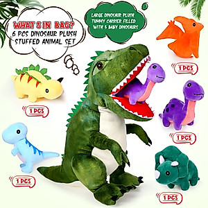 Chalyna 15.7 Inch Plush Dinosaur Plush Stuffed Animal with 5 Cute Little Dinosaurs in Tummy Carrier Baby Dinosaur Gift Set Kid Soft Cuddly Stuffed Pillow for Birthday Valentines Party Favor