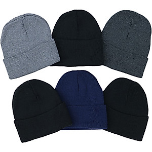 ToBeInStyle Men’s Pack of 6 Double Layered Winter Warm Basic Beanies - Assorted Colors