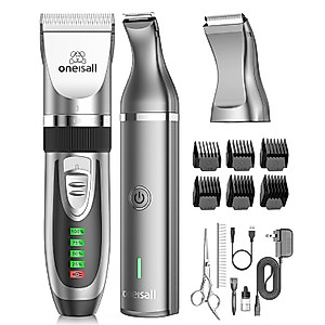 oneisall Dog Clippers and Dog Paw Trimmer Kit 2 in 1 Pet Cat Dog Grooming Kit Quiet Cordless Dog Clippers for Grooming Pet Hair Trimmers for Dogs Cats