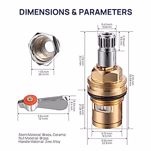 Sepaitek Red Hot Faucet Handle Repalcement Valve Stem Repalcement Assembly, Faucet Parts for Commercial Kitchen Faucet, Brass Constructed with Ceramic Disc