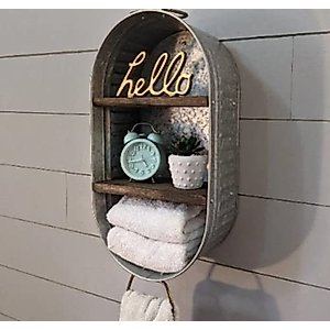 Galvanized Wash Tub with Shelves, Bathroom Wall Decor, Farmhouse Shelf, Rustic Bathroom Shelf, Mudroom or Laundry Shelf, Wall Hanging Shelf