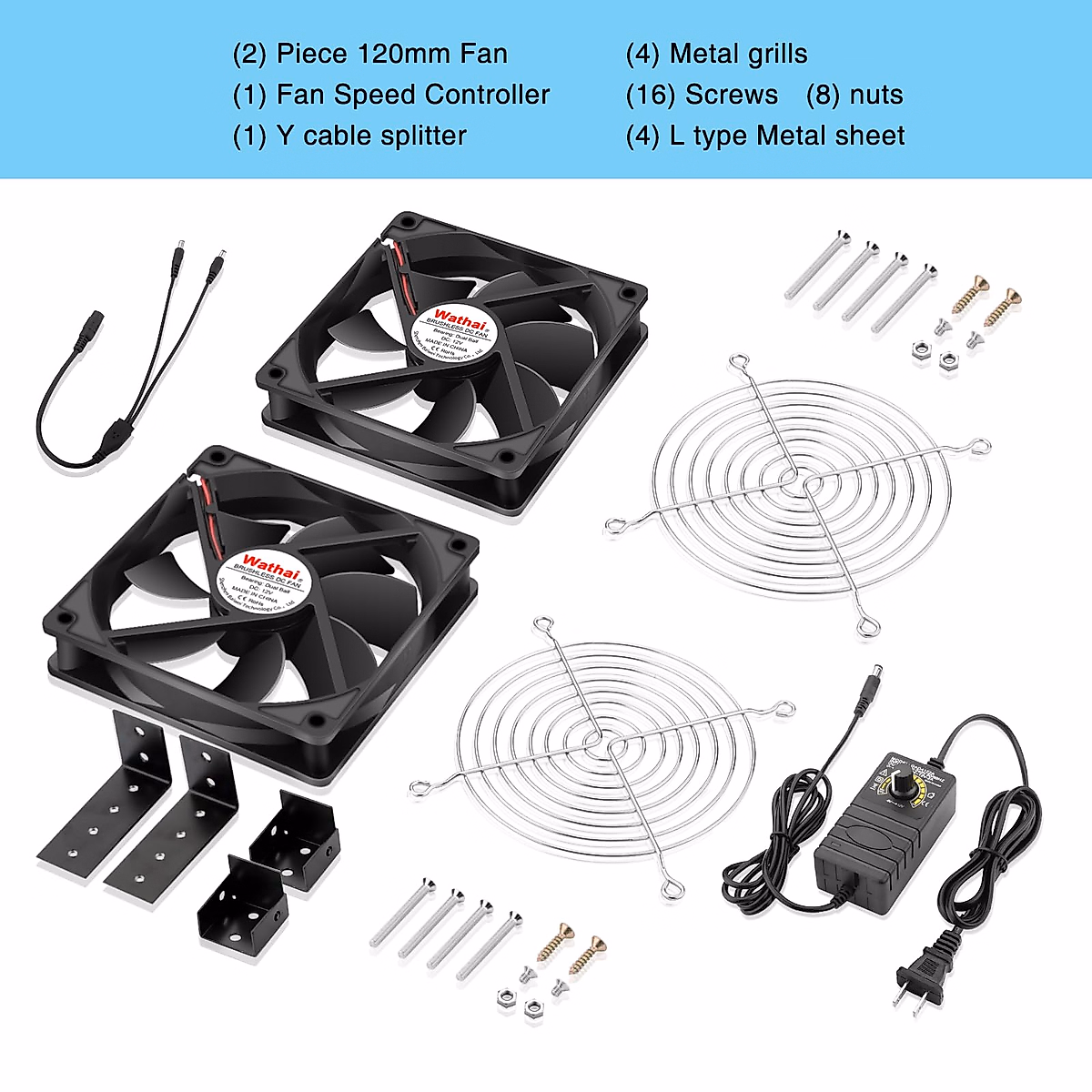 Wathai 120mm Muffin Fan Dual Ball with AC 110v - 240V Speed Control High Performance for Doorways, Wood Stoves, Fireplaces 2 Pack