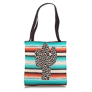 Funny Leopard Cactus Serape Cactus print Turquoise Tote Bag