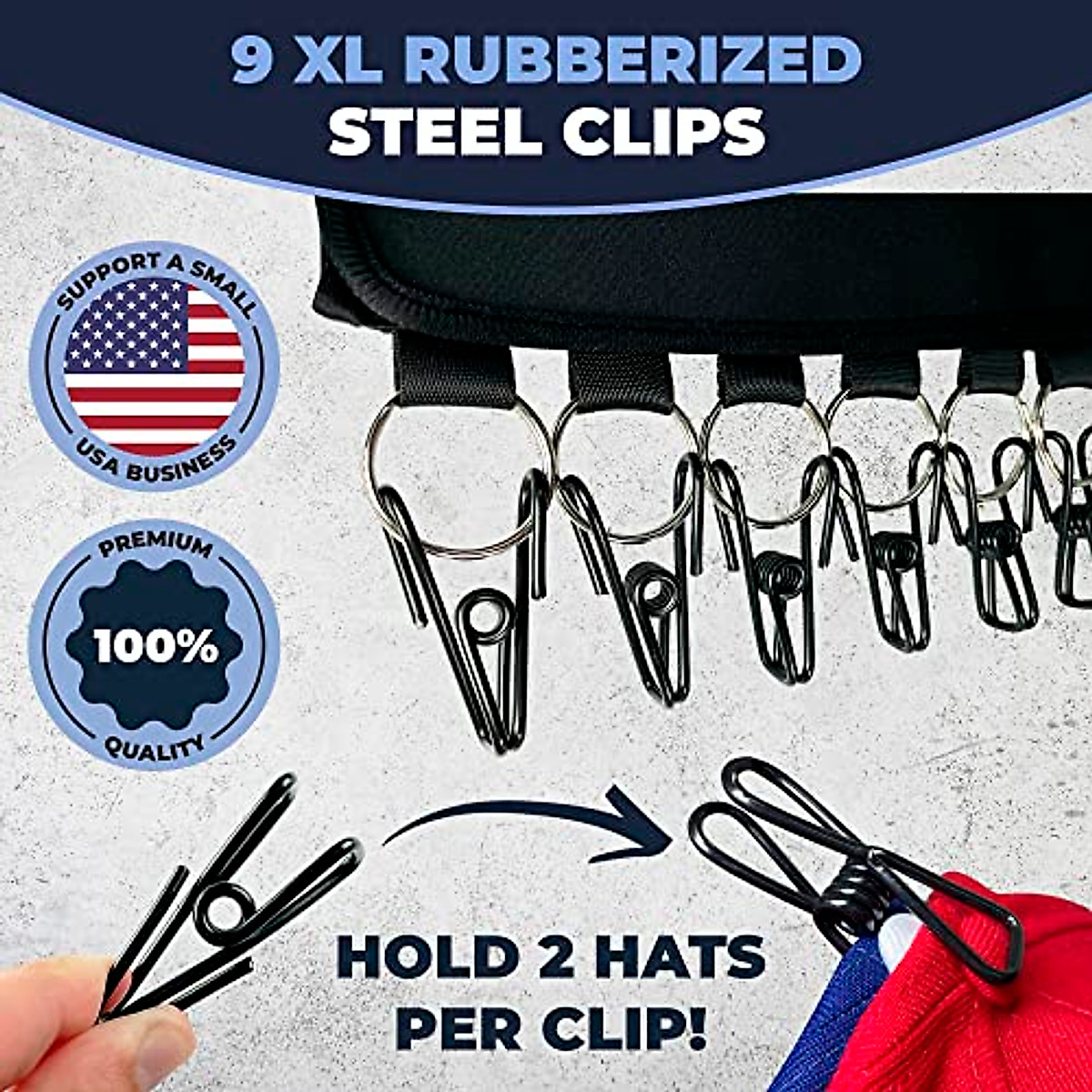 PackHatUSA The Original American Patented 18 Hat Organizer and Hat Rack for Your Closet - Transform Clothing Hangers into Hat Racks for Baseball Caps - Make Hat Storage Easy - Universal Fit Hat Holder