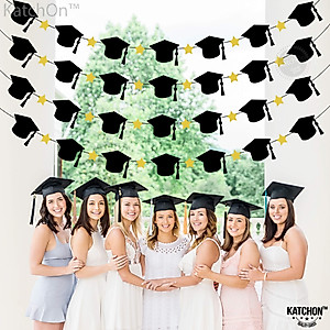 Felt, Black Graduation Cap Garland - 4 String, No DIY | Graduation Garland, Black and Gold Graduation Decorations | Graduation Banner for Graduation Party Decorations 2023 | Graduation Cap Decorations