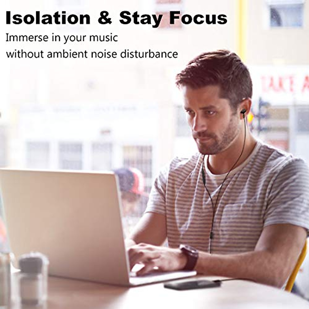 MOXKING Wired Durable Metal Earphones Earbuds w Microphone and Volume Control, Deep Bass Clear Sound Noise Isolating in Ear Headphones, Ear Buds for Cell Phones, Laptop, Computer, iPad, iPod, Gaming