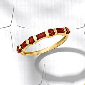 Ross-Simons 0.80 ct. t.w. Baguette and Round Garnet Ring in 14kt Yellow Gold. Size 8