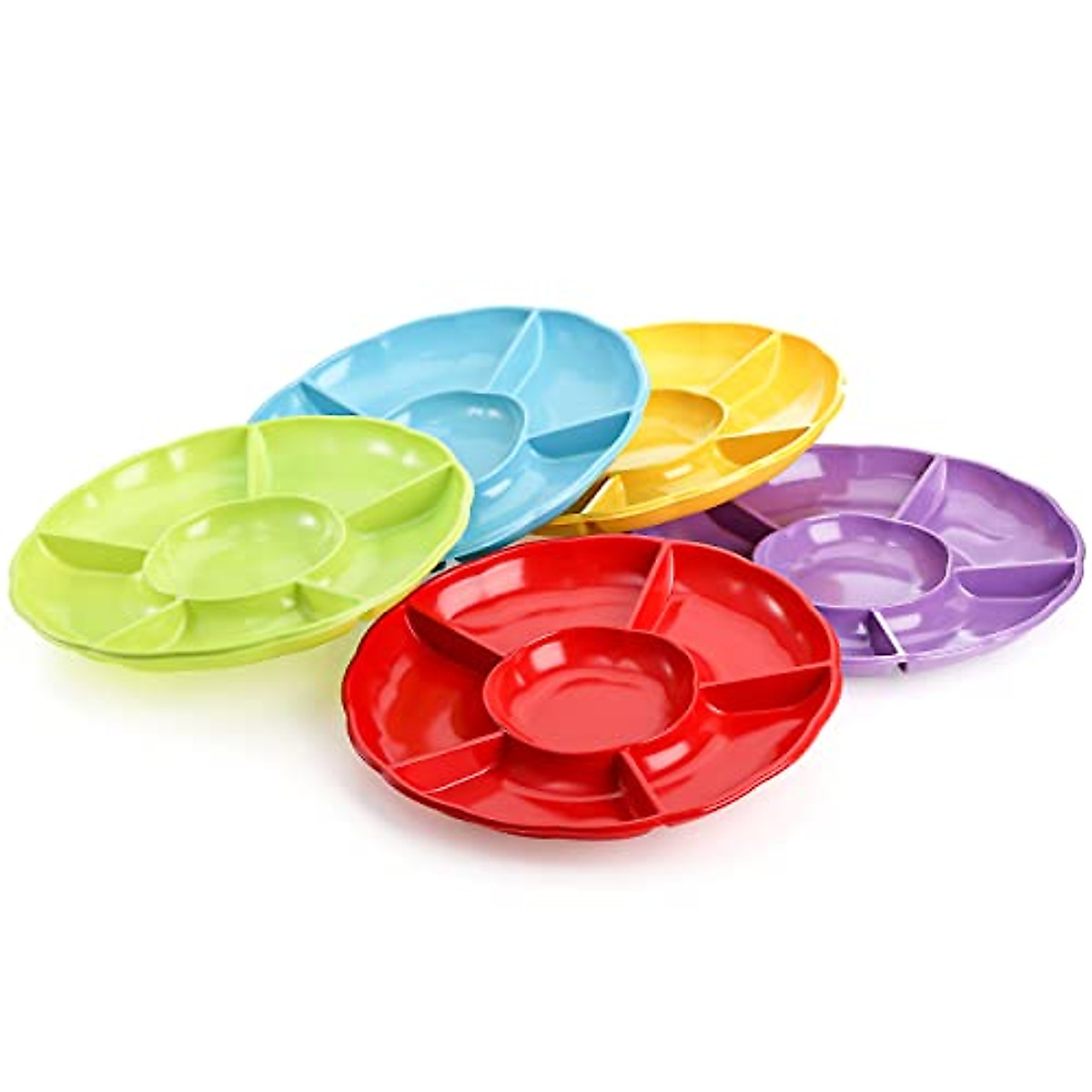 Frcctre 10 Pack 6 Sectional Round Plastic Appetizer Serving Platter, 12 Inch Disposable Divided Snack Serving Platter Food Platter Nut and Candy Serving Plate Veggie Fruit Dish Platter