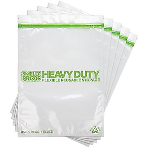 HEAVY DUTY Reusable STAND-UP Ziplock Bags for Food Storage by Smelly Proof, USA Made, NO PEVA & BPA FREE, Reusable Freezer Bags, Dishwasher-Safe, Triple Zip, CLEAR 5-mils XXL 2-Gallon 12" x 16" - 5pk