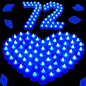 72 Pack Flameless Tea Lights Candles Blue LED Candles Wedding Flameless Flickering LED Candles Battery Operated Blue Tea Light Candle for Romantic Night Honeymoon Table Decor