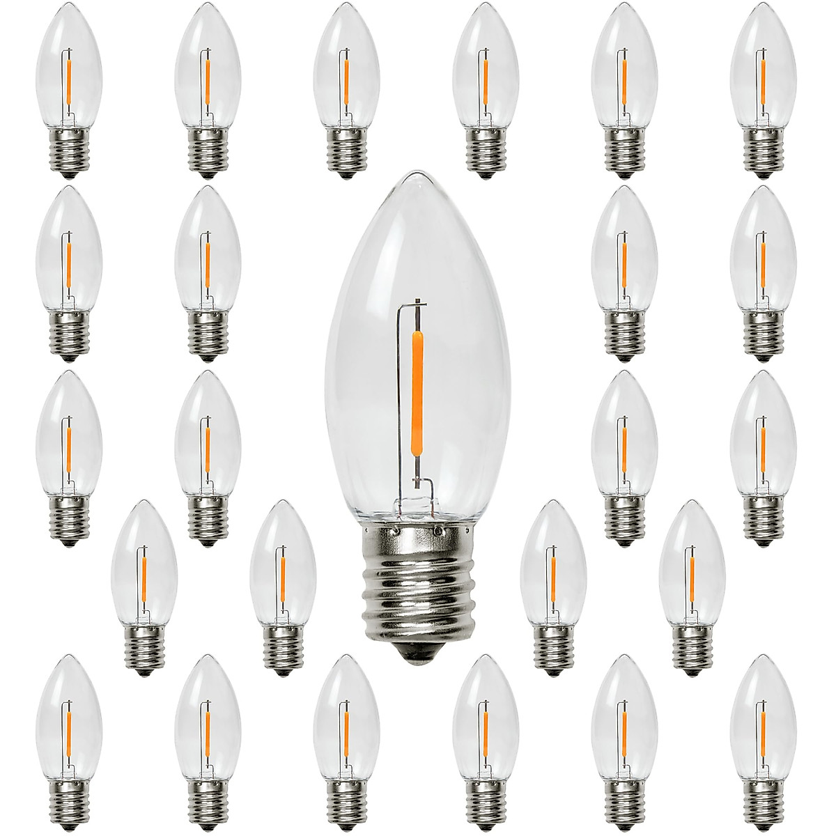 25 PACK C9 LED Christmas Light Bulb, C9 LED Replacement Bulb for Christmas String Lights, E17 Intermediate Base, 2200K Warm White, Commercial Grade Holiday Clear ‎Plastic Bulbs Dimmable Shatterproof