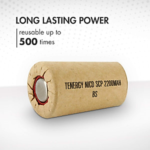 Tenergy NiCd SubC 2200mAh Paper Wrapped Rechargeable Battery Flat Top - 15 Pack