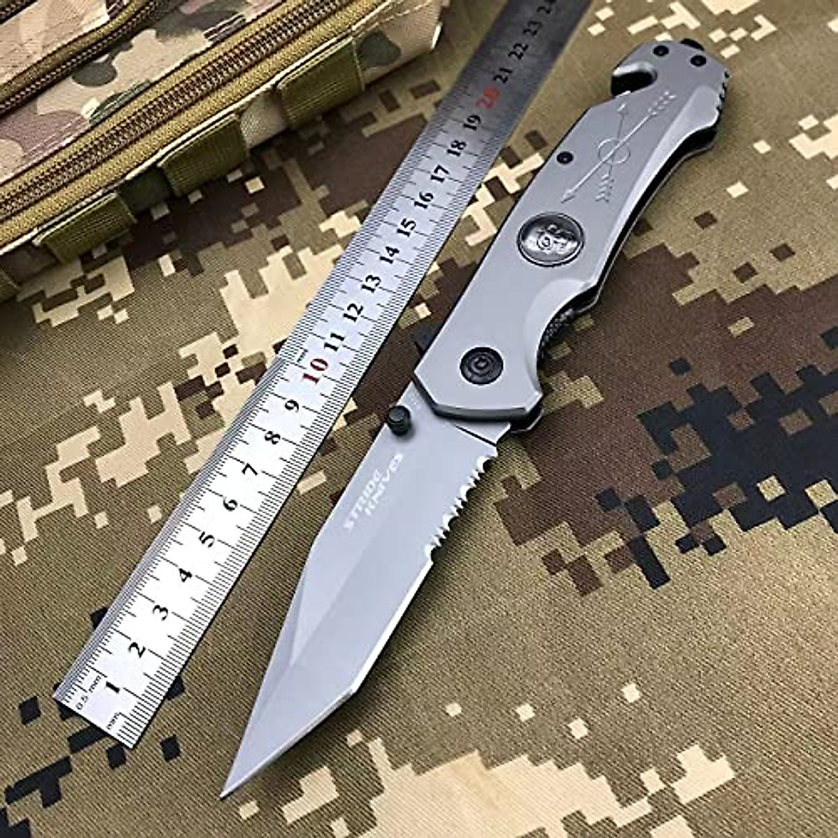 通用 Outdoor Camping Survival Knife Multifunction Tactical Rescue Tools Folding Hunting Knife w/Belt Cutter Glass Breaker Pocket Knife