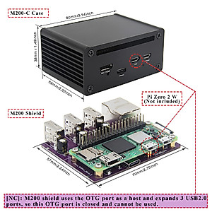 Geekworm for Raspberry Pi Zero 2 W Case Heatsink, M200-K Gigabit Ethernet Expansion Board 3-Port USB HUB with Aluminum Alloy Case&Heatsink for Raspberry Pi Zero 2W/Zero W (Not inlcude Raspberry Pi)