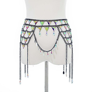 Salliy Boho Rhinestone Bikini Chain Set Silver Sexy Sequins Mesh Body Chains Summer Bra Body Jewelry for Women and Girls (F)