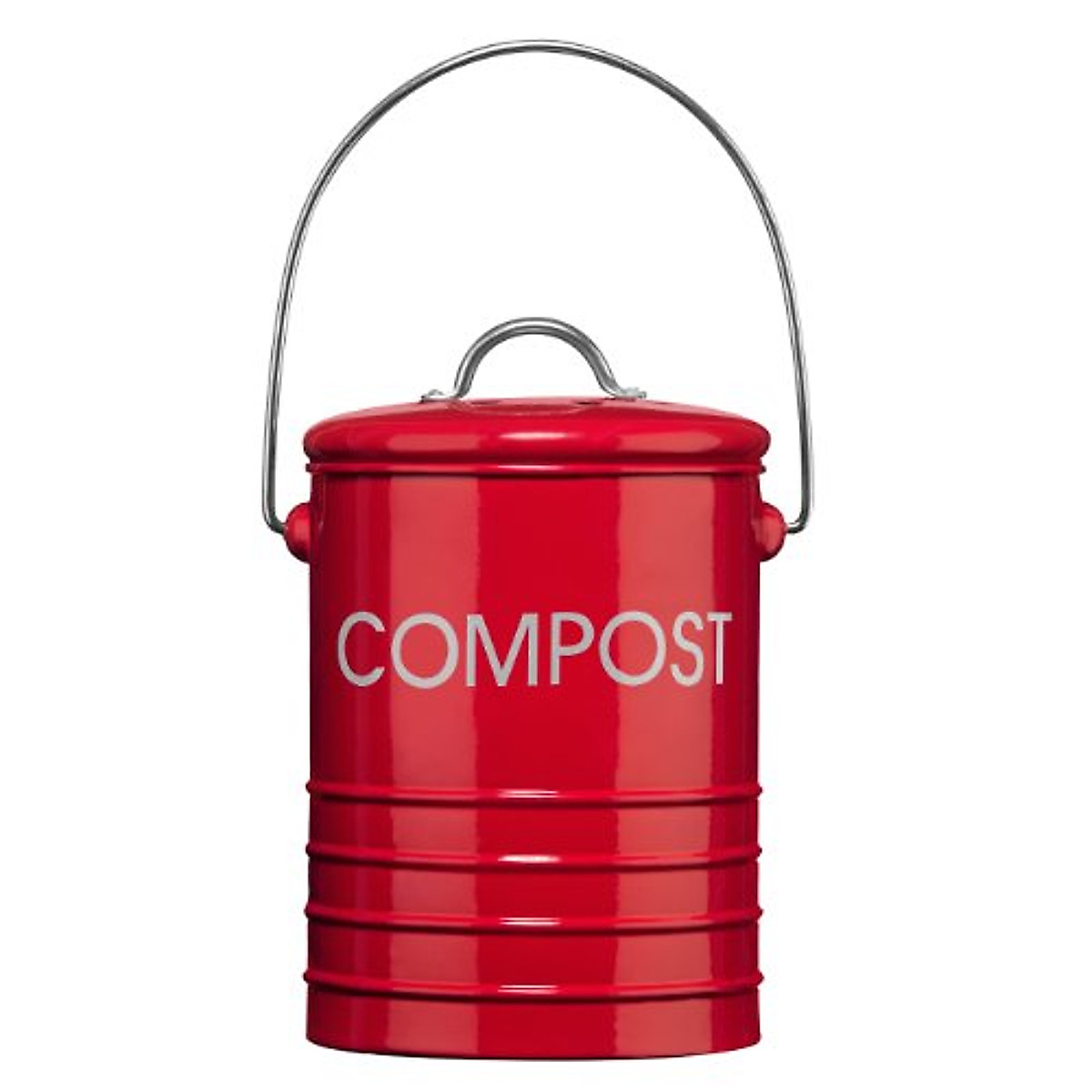 Premier Housewares 510018 Compost Bin with Handle, Red, Metal, H20 x W15 x D15cm