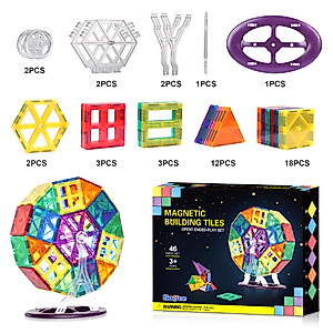 Magnetic Tiles with Ferris Wheel Expansion Set, Magnetic Blocks Toys for 3+ Year Old Boys and Girls, STEM Educational Learning Construction Toddler Kids Toys - Ferris Wheel