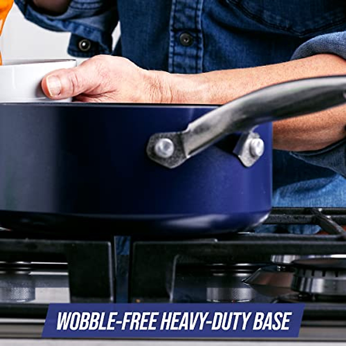 Blue Diamond Cookware Diamond Infused Ceramic Nonstick, 2QT Saucepan Pot with Lid, PFAS-Free, Dishwasher Safe, Oven Safe, Blue