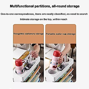 Removable Bookshelf with Wheels, Multi-Functional Large-Capacity Organization Rack, Compact Rotatable and Detachable Rolling Book Cart, Space-Saving Shelf.