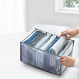 Xloey 1Pcs Wardrobe Clothes Organizer,7 Grids Jeans Organizer,Washable Foldable Mesh Separation Box,for T-shirt,Legging,Jeans