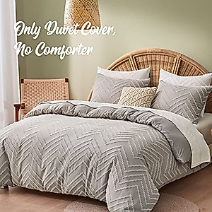 Tametra Boho Duvet Cover Queen - Tufted Queen Duvet Cover,Textured Duvet Cover, Ultra Soft Shabby Chic Embroidery Duvet Covers for All Seasons PCS 90" x 90"(Gray)
